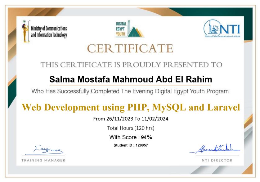 Salma Mostafa on LinkedIn: #webdevelopment #php #mysql #laravel Salma Mostafa on LinkedIn: #webdevelopment #php #mysql #laravel