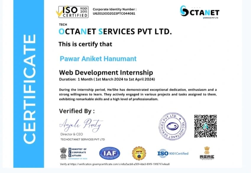 Aniket Pawar on LinkedIn: #octanet #octanetinternship #webdevelopment Aniket Pawar on LinkedIn: #octanet #octanetinternship #webdevelopment