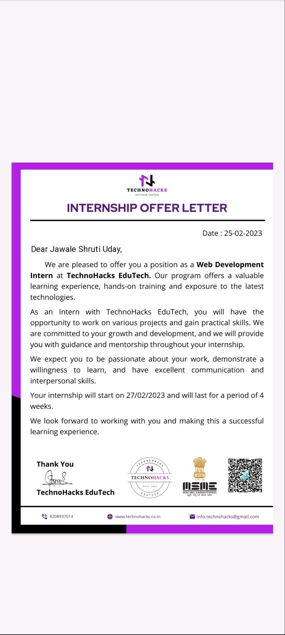 Shruti Jawale on LinkedIn: #offerletter #opportunity #intern # ... Shruti Jawale on LinkedIn: #offerletter #opportunity #intern # ...