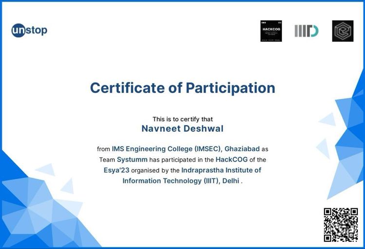 Navneet Singh Deshwal on LinkedIn: #iiit #hackathon #certificate Navneet Singh Deshwal on LinkedIn: #iiit #hackathon #certificate
