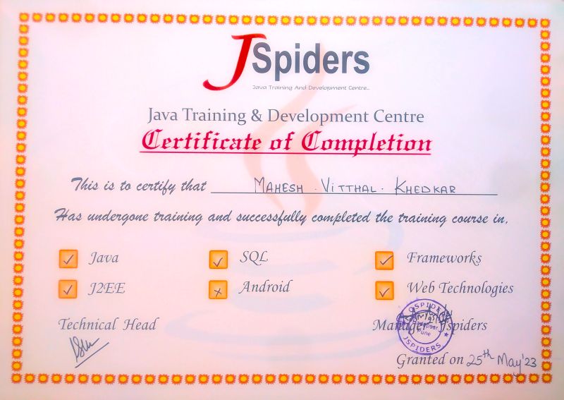 Mahesh Khedkar on LinkedIn: #jspiders #java #springboot #hibernate # ... Mahesh Khedkar on LinkedIn: #jspiders #java #springboot #hibernate # ...