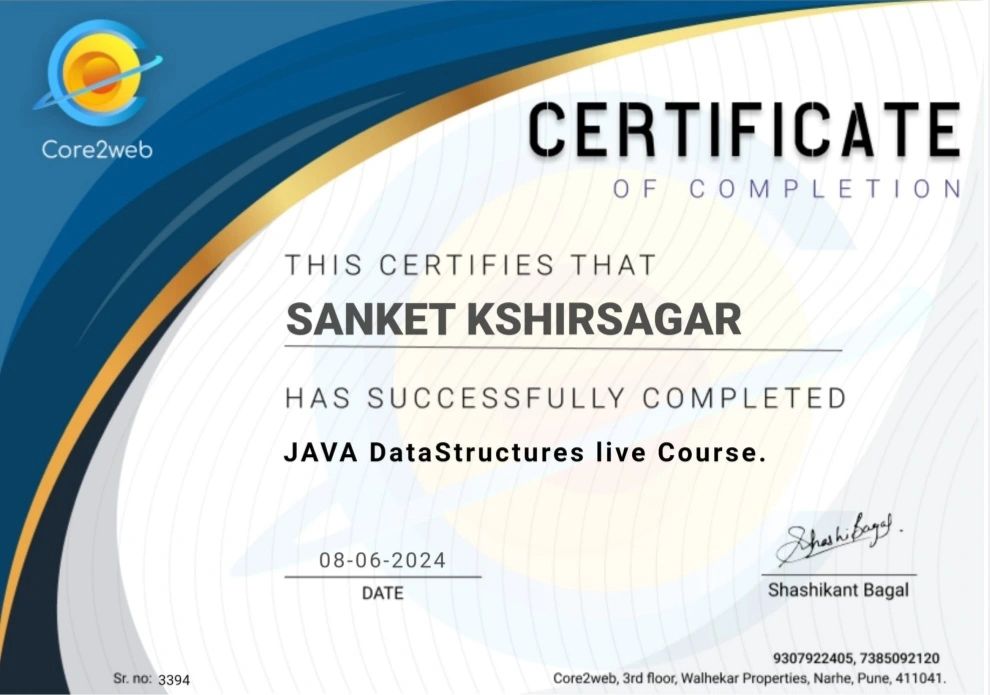 Sanket Kshirsagar on LinkedIn: #java #datastructures #coding #core2web Sanket Kshirsagar on LinkedIn: #java #datastructures #coding #core2web