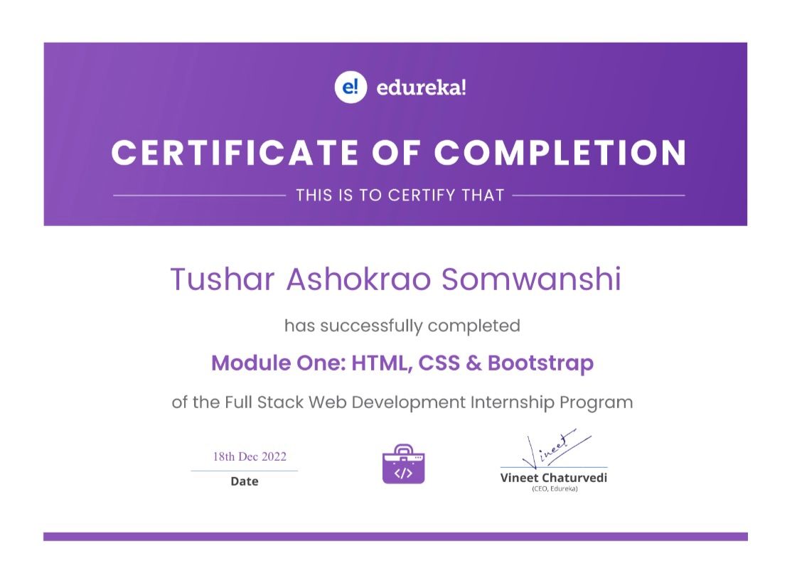 Tushar Somwanshi on LinkedIn: #html #css #bootstrap #edurekacertified Tushar Somwanshi on LinkedIn: #html #css #bootstrap #edurekacertified
