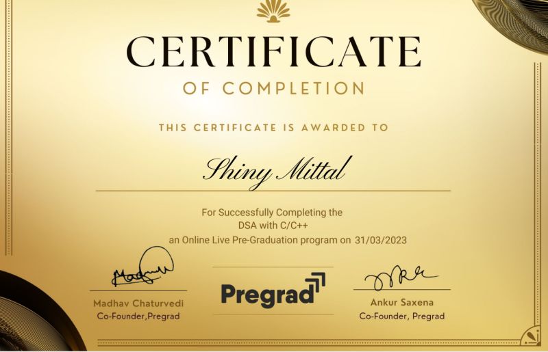 Shiny Mittal on LinkedIn: course completed successfully! DSA ... Shiny Mittal on LinkedIn: course completed successfully! DSA ...