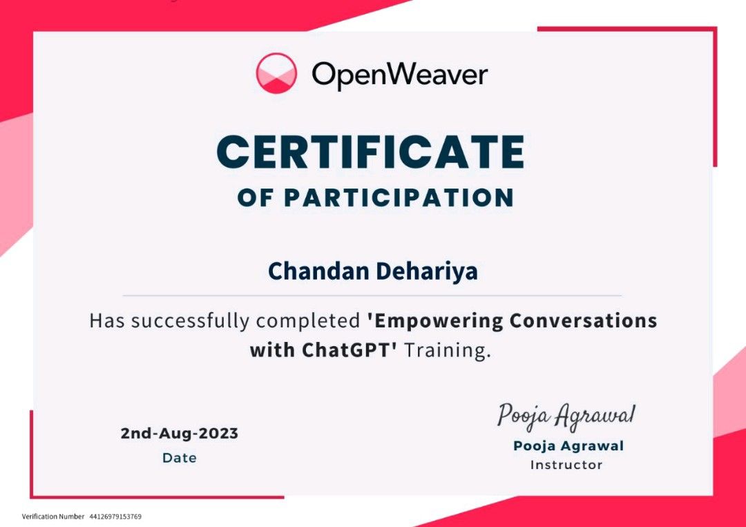 Chandan Dehariya on LinkedIn: #ai #chatgpt #certification #achievement ... Chandan Dehariya on LinkedIn: #ai #chatgpt #certification #achievement ...