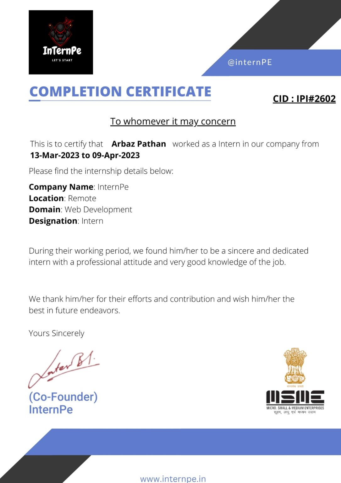 Arbaz Pathan on LinkedIn: #thankyou #internpe Arbaz Pathan on LinkedIn: #thankyou #internpe