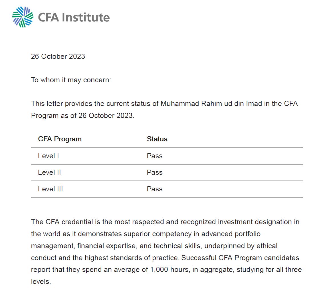 Mohammad Rahimuddin Imad, CFA on LinkedIn: CFA Program - A Journey of ... Mohammad Rahimuddin Imad, CFA on LinkedIn: CFA Program - A Journey of ...