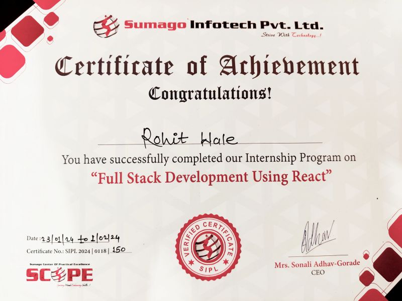 Rohit Wale on LinkedIn: #react #mern #internshipcompletion Rohit Wale on LinkedIn: #react #mern #internshipcompletion