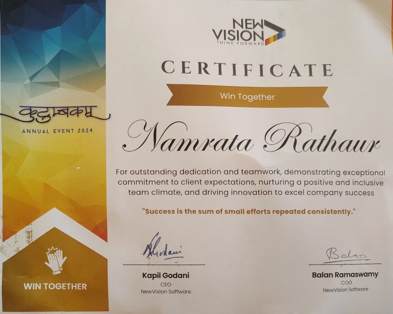 Namrata Rathaur on LinkedIn: Gratitude for Win Together Certificate ... Namrata Rathaur on LinkedIn: Gratitude for Win Together Certificate ...