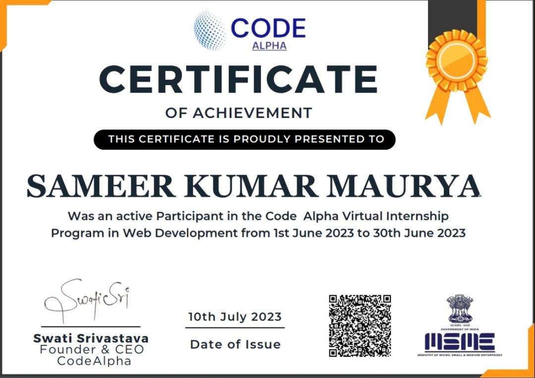 Sameer Kumar Maurya on LinkedIn: #internshipcompleted #internship Sameer Kumar Maurya on LinkedIn: #internshipcompleted #internship