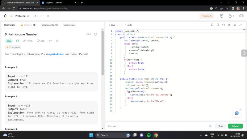 Kritan Jaiswal on LinkedIn: Day-42/100 Problem-Palindrome Number ... Kritan Jaiswal on LinkedIn: Day-42/100 Problem-Palindrome Number ...
