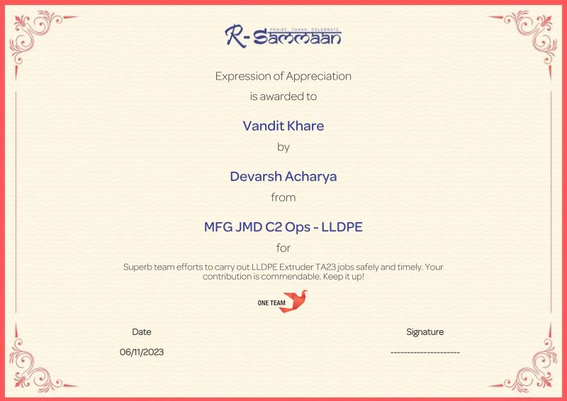 Vandit Khare on LinkedIn: #reliance #appreciation Vandit Khare on LinkedIn: #reliance #appreciation