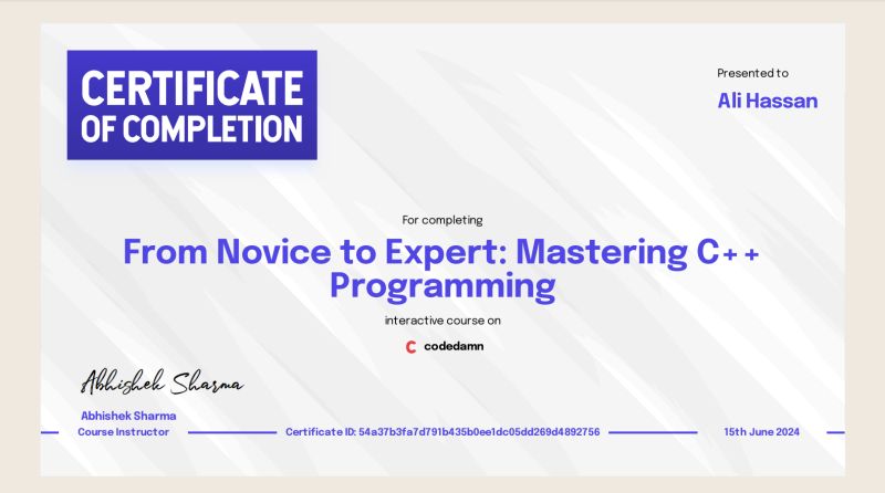 Ali Hassan on LinkedIn: #cplusplus #codedamncertified Ali Hassan on LinkedIn: #cplusplus #codedamncertified