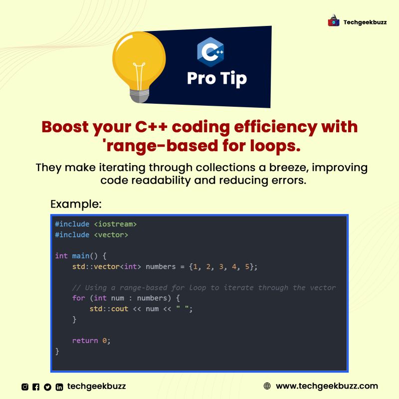 Boost your C++ coding with 'range-based for loops' | TechGeekBuzz ... Boost your C++ coding with 'range-based for loops' | TechGeekBuzz ...