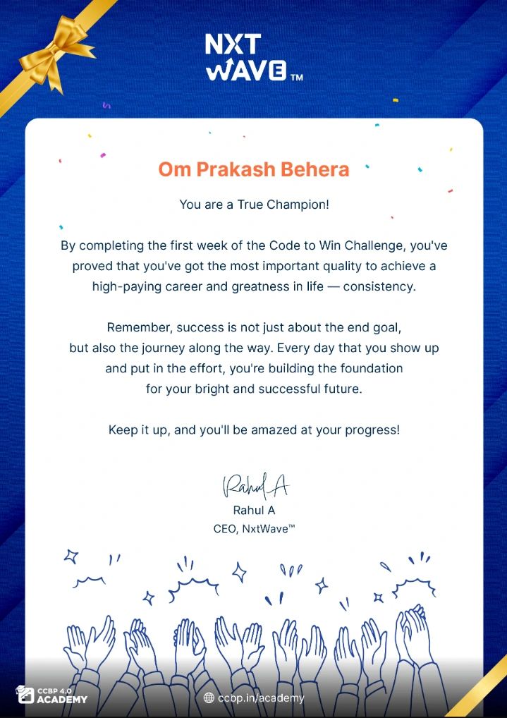 Om Prakash Behera on LinkedIn: #html #css #ccbp #nxtwave #lovecode Om Prakash Behera on LinkedIn: #html #css #ccbp #nxtwave #lovecode