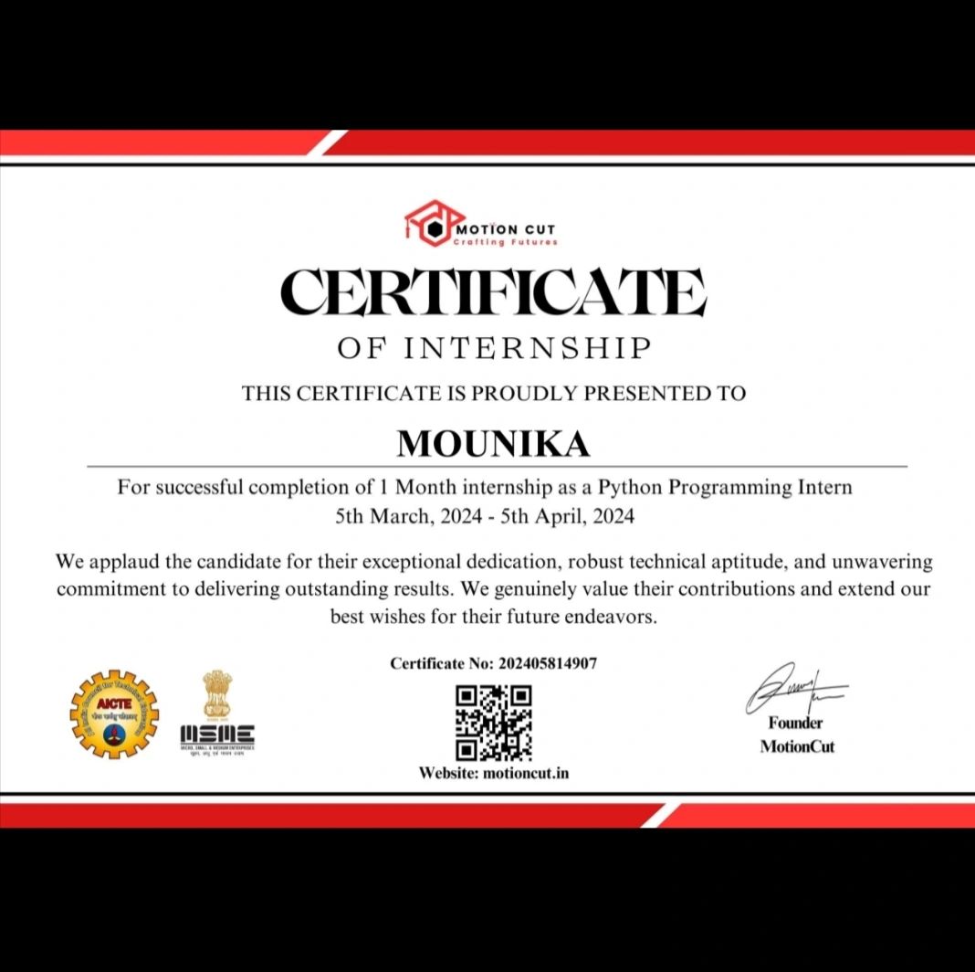 MOUNIKA REDDY VAKADA on LinkedIn: I have finally completed my python ... MOUNIKA REDDY VAKADA on LinkedIn: I have finally completed my python ...