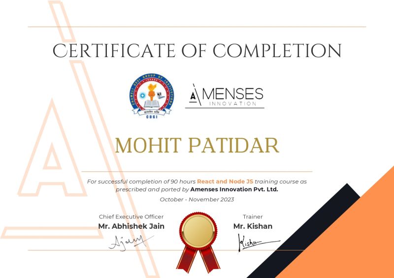 Mohit Patidar on LinkedIn: #techtraining #reactjs #nodejs #cdgi Mohit Patidar on LinkedIn: #techtraining #reactjs #nodejs #cdgi