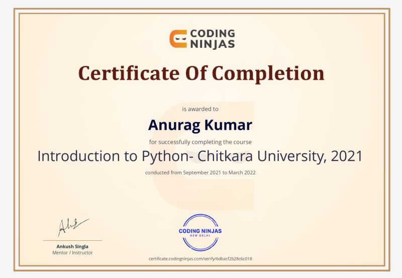 Anurag Kumar on LinkedIn: #python #certification #codingjourney # ... Anurag Kumar on LinkedIn: #python #certification #codingjourney # ...