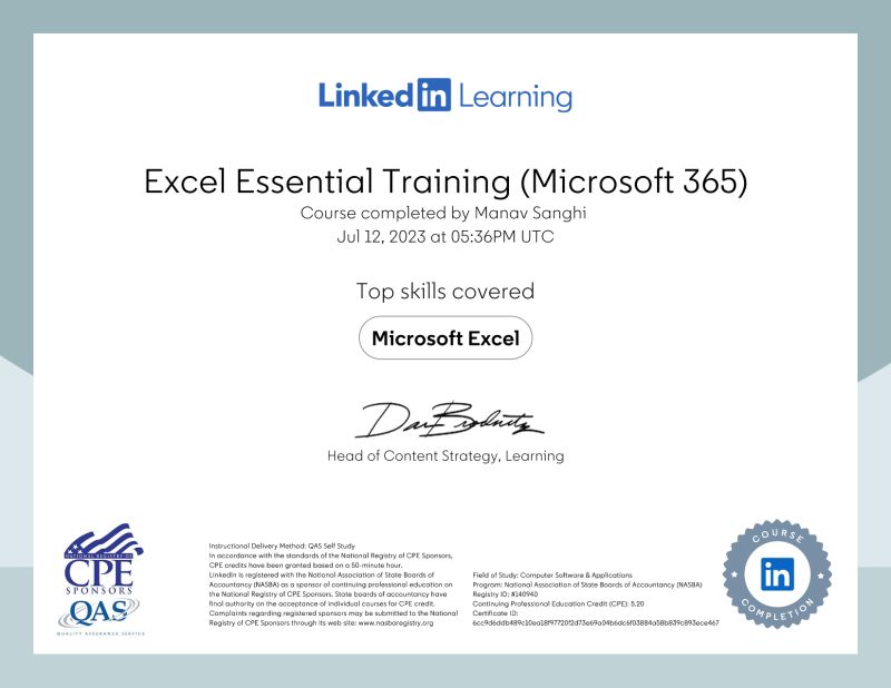Manav Sanghi on LinkedIn: Certificate of Completion Manav Sanghi on LinkedIn: Certificate of Completion