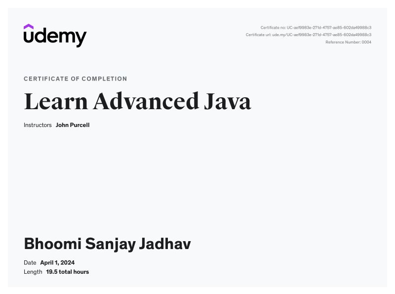 Bhoomi Jadhav on LinkedIn: #java #programming #advancedjava #udemy # ... Bhoomi Jadhav on LinkedIn: #java #programming #advancedjava #udemy # ...