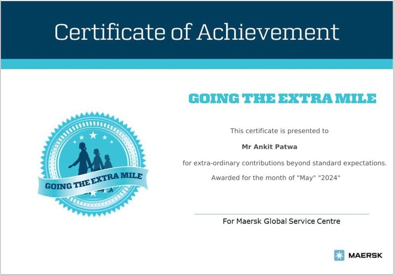 Ankit Patwa on LinkedIn: #maersk #alltheway #award #goingextramile # ... Ankit Patwa on LinkedIn: #maersk #alltheway #award #goingextramile # ...