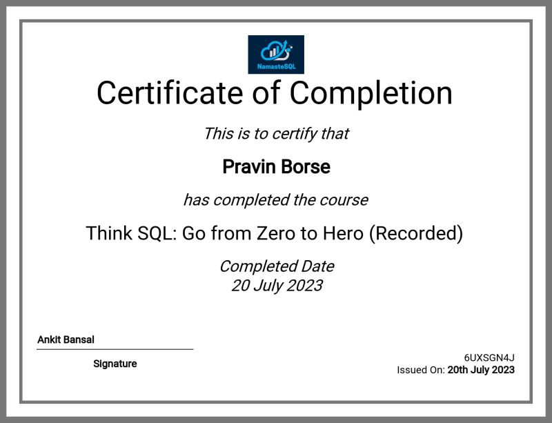 Pravin Borse on LinkedIn: #sql #dataengineer #bigdata Pravin Borse on LinkedIn: #sql #dataengineer #bigdata