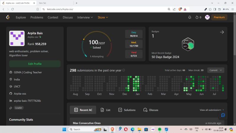 Arpita Bais on LinkedIn: #leetcode #consistency #problemsolving # ... Arpita Bais on LinkedIn: #leetcode #consistency #problemsolving # ...