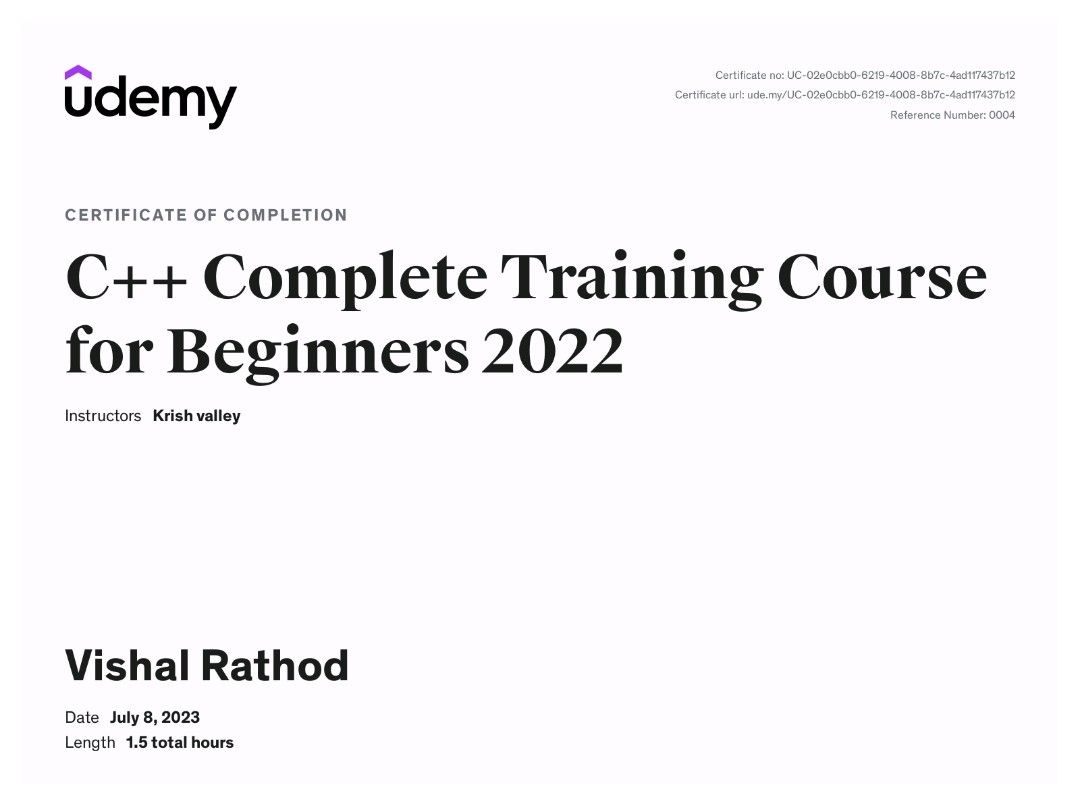 vishal rathod on LinkedIn: #cpp #udemycertification #cpp #udemy # ... vishal rathod on LinkedIn: #cpp #udemycertification #cpp #udemy # ...
