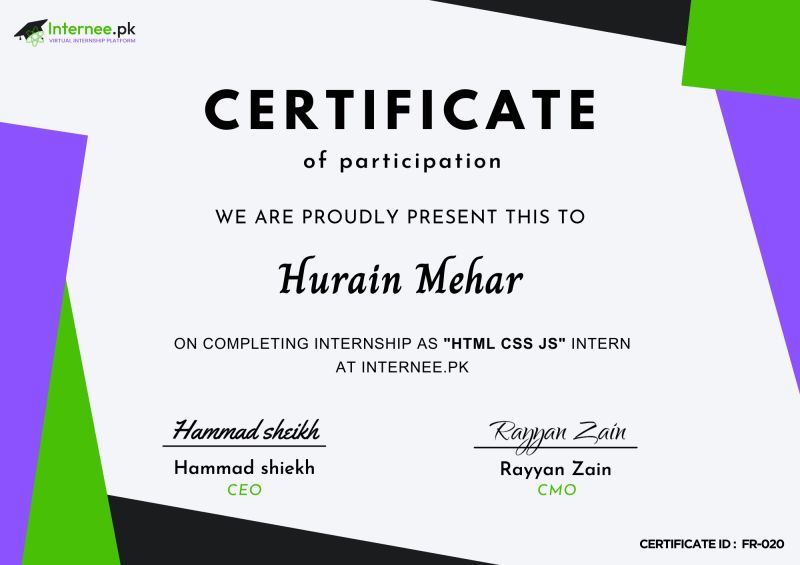 Hurain Mehar on LinkedIn: #internship #frontenddeveloper Hurain Mehar on LinkedIn: #internship #frontenddeveloper
