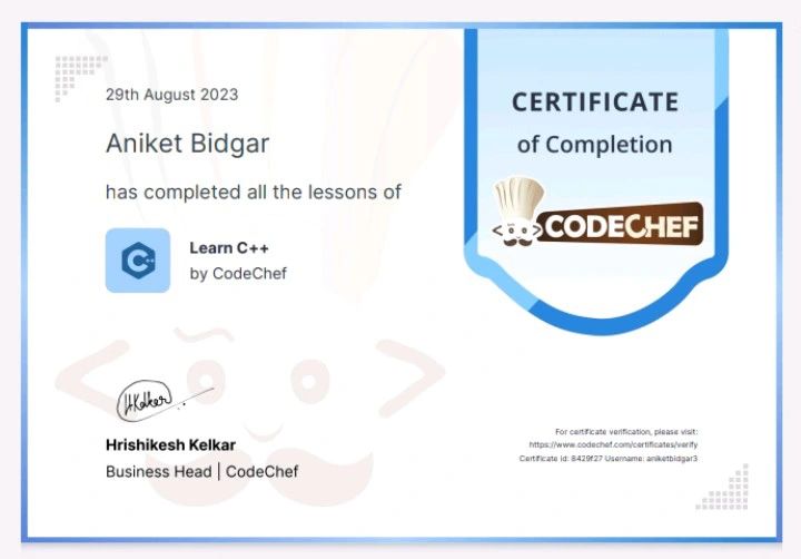 Aniket Bidgar on LinkedIn: #codechef #cplusplus #codingjourney # ... Aniket Bidgar on LinkedIn: #codechef #cplusplus #codingjourney # ...