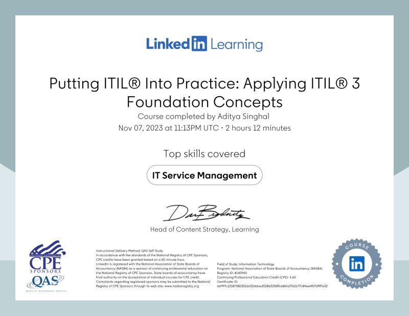 Aditya Singhal on LinkedIn: Certificate of Completion Aditya Singhal on LinkedIn: Certificate of Completion