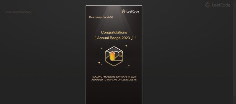Vinay Chopda on LinkedIn: Leetcode Annual Badge 2023 🚀🔥 A year of ... Vinay Chopda on LinkedIn: Leetcode Annual Badge 2023 🚀🔥 A year of ...
