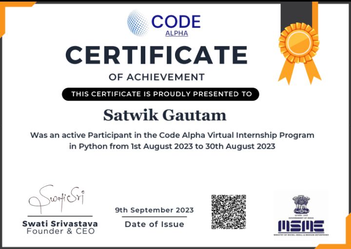 Satwik gautam on LinkedIn: #python #codealpha #internship Satwik gautam on LinkedIn: #python #codealpha #internship