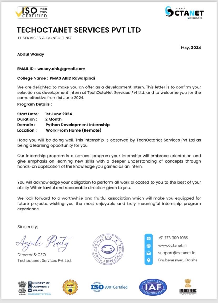 Abdul Wasay on LinkedIn: #opportunity #internship #python #octanet Abdul Wasay on LinkedIn: #opportunity #internship #python #octanet