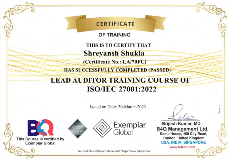 Shreyansh Shukla on LinkedIn: #iso27001certification #ey Shreyansh Shukla on LinkedIn: #iso27001certification #ey