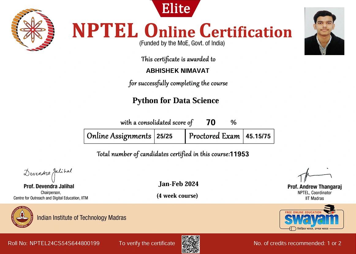 Abhishek Nimavat on LinkedIn: #datascience #python #nptel # ... Abhishek Nimavat on LinkedIn: #datascience #python #nptel # ...