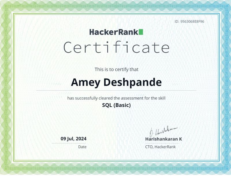 Amey Deshpande on LinkedIn: #sql #hackerrank #certification # ... Amey Deshpande on LinkedIn: #sql #hackerrank #certification # ...