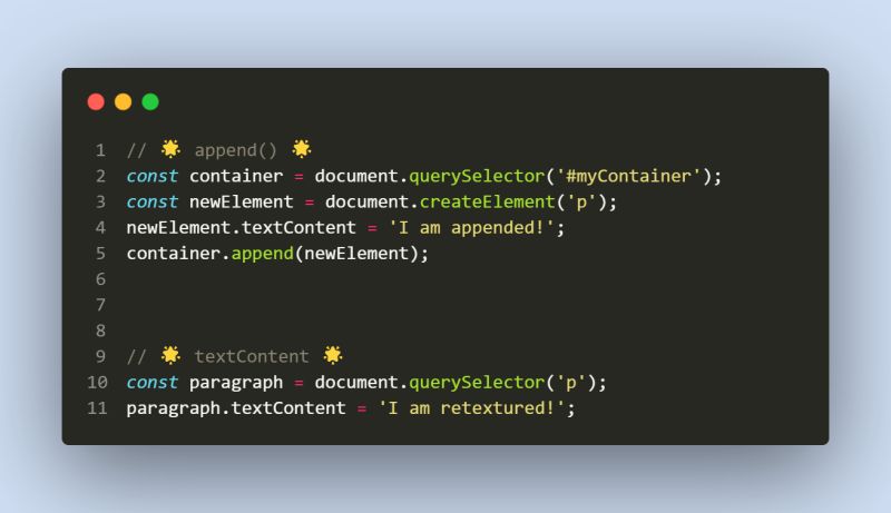 Interactive Learning: 'append()` vs. 'textContent' in JavaScript ... Interactive Learning: 'append()` vs. 'textContent' in JavaScript ...