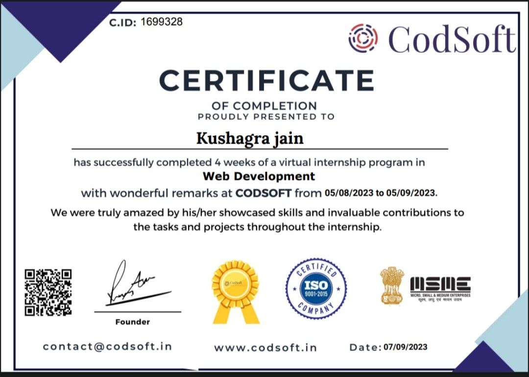 Kushagra Jain on LinkedIn: #codsoft #codsoftinternship #intern2023 # ... Kushagra Jain on LinkedIn: #codsoft #codsoftinternship #intern2023 # ...