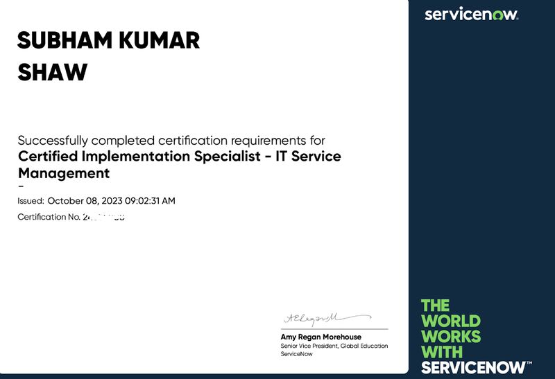 Subham Kumar Shaw on LinkedIn: #servicenow #cis #itsm #developer # ... Subham Kumar Shaw on LinkedIn: #servicenow #cis #itsm #developer # ...