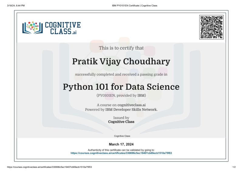 Pratik Choudhary on LinkedIn: #datascience #python #certification #ibm ... Pratik Choudhary on LinkedIn: #datascience #python #certification #ibm ...