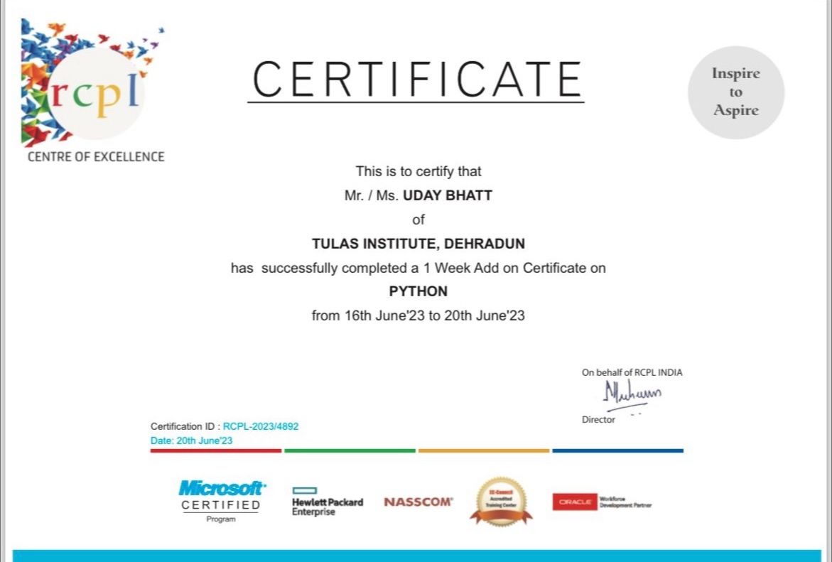 Uday Bhatt on LinkedIn: #python #certification #careergrowth Uday Bhatt on LinkedIn: #python #certification #careergrowth