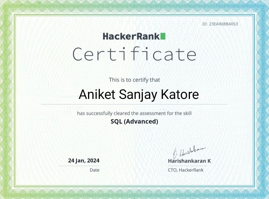 Aniket Katore on LinkedIn: #hackerrank #sqldeveloper #sqldatabase #sql Aniket Katore on LinkedIn: #hackerrank #sqldeveloper #sqldatabase #sql