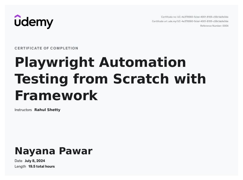 Nayana Pawar on LinkedIn: #udemy #javascript #playwright # ... Nayana Pawar on LinkedIn: #udemy #javascript #playwright # ...