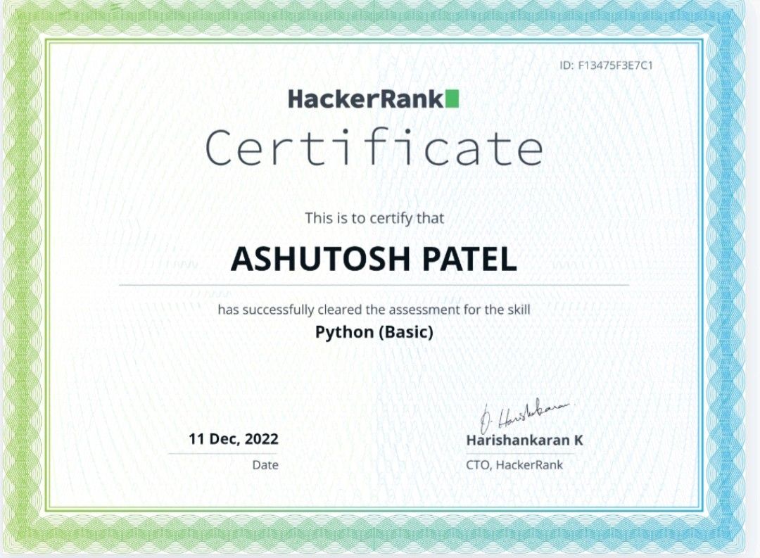 ASHUTOSH PATEL on LinkedIn: My first python certificate ASHUTOSH PATEL on LinkedIn: My first python certificate