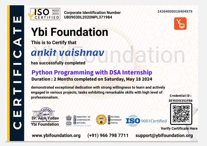 Ankit Vaishnav on LinkedIn: YBI Foundation NPTEL Python Coding DSA with ... Ankit Vaishnav on LinkedIn: YBI Foundation NPTEL Python Coding DSA with ...
