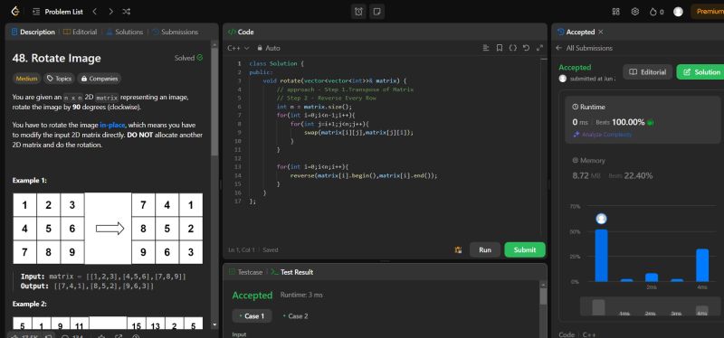 Rushabh Wagh on LinkedIn: Day 31 💯 Solved Problem Rotate Image LeetCode Rushabh Wagh on LinkedIn: Day 31 💯 Solved Problem Rotate Image LeetCode