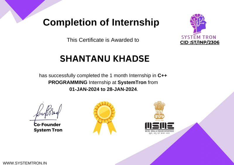 Shantanu Khadse on LinkedIn: #internshipcompleted #cplusplus #teamwork ... Shantanu Khadse on LinkedIn: #internshipcompleted #cplusplus #teamwork ...