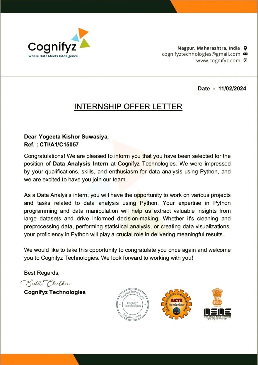Yogeeta Suwasiya on LinkedIn: #cognifyztechnologies #cognifyz # ... Yogeeta Suwasiya on LinkedIn: #cognifyztechnologies #cognifyz # ...