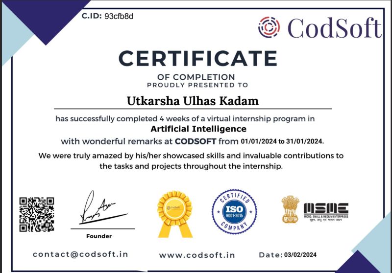 Utkarsha Kadam on LinkedIn: #codsoft #codsoft #cip Utkarsha Kadam on LinkedIn: #codsoft #codsoft #cip